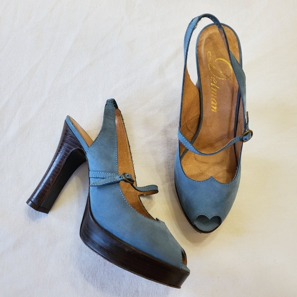 Delman | Shoes | Delman Heart Peeptoe Slingback Platform Heels Blue ...